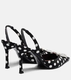 Amina Muaddi Camelia Polka-dot Satin Slingback Pumps - Black