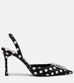 Amina Muaddi Camelia Polka-dot Satin Slingback Pumps - Black