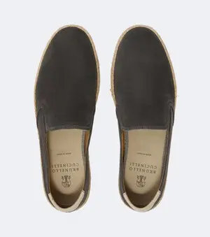 Brunello Cucinelli Jute-trimmed Suede Slip-on Shoes