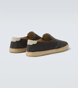 Brunello Cucinelli Jute-trimmed Suede Slip-on Shoes