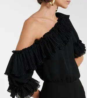 Saint Laurent Ruffled Silk Crepon Minidress - Black