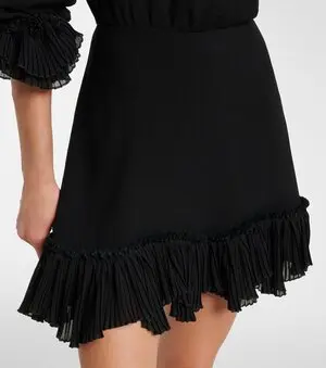 Saint Laurent Ruffled Silk Crepon Minidress - Black