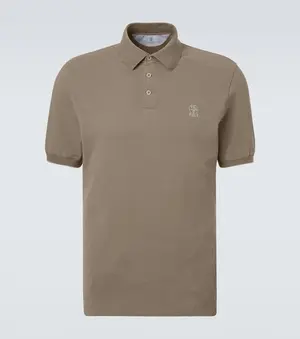 Brunello Cucinelli Logo Cotton Piqué Polo Shirt Grey