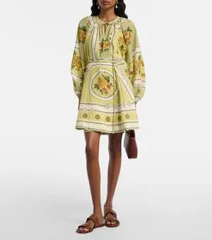 ALEMAIS Dixie Belted Printed Ramie Minidress - Yellow