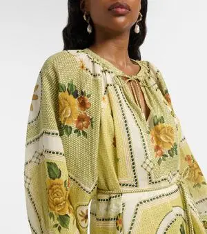 ALEMAIS Dixie Belted Printed Ramie Minidress - Yellow