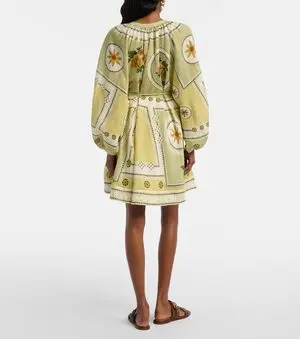 ALEMAIS Dixie Belted Printed Ramie Minidress - Yellow