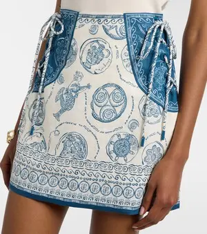 ALEMAIS Printed Linen Miniskirt - Blue
