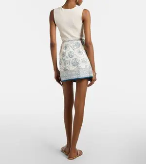 ALEMAIS Printed Linen Miniskirt - Blue