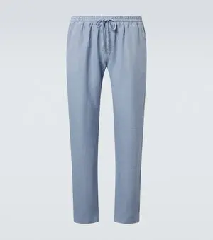 Thom Sweeney Linen Straight Leg Trousers - Blue