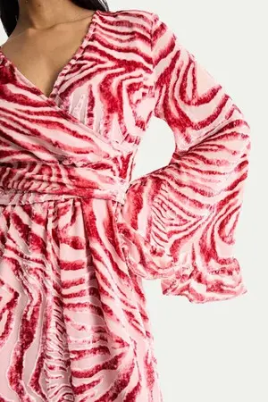 WAREHOUSE Burnout Velvet Plunge Maxi Dress - Red
