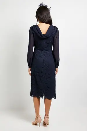WALLIS Lace Chiffon Cowl Back Pencil Dress