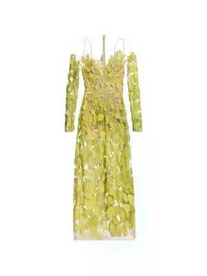 Elie Saab Floral-appliqué Sheer-panel Dress