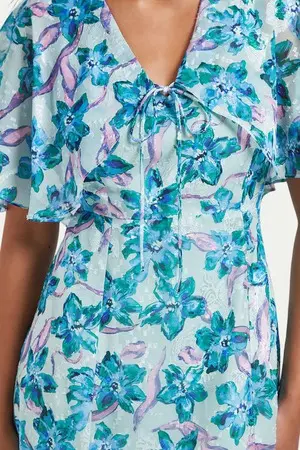 WALLIS Petite Floral Tie-neck Midi Dress