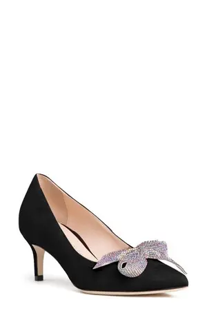BEAUTIISOLES BY ROBYN SHREIBER Frida Pointed Toe Kitten Heel Pumps With Embellished Bow - Black