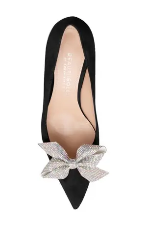 BEAUTIISOLES BY ROBYN SHREIBER Frida Pointed Toe Kitten Heel Pumps With Embellished Bow - Black