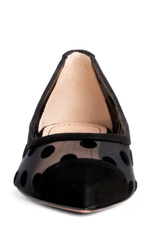 BEAUTIISOLES BY ROBYN SHREIBER Blake Pointed Cap Toe Flat In Polka Dot Mesh - Black