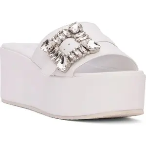 BEAUTIISOLES BY ROBYN SHREIBER Embellished Platform Slide Sandals - White