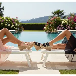 BEAUTIISOLES BY ROBYN SHREIBER Noelle Espadrille Platform Wedge Slide Sandal - Pink
