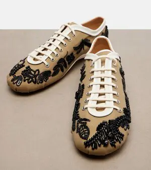 Dries Van Noten Embellished Canvas Lace-up Sneakers