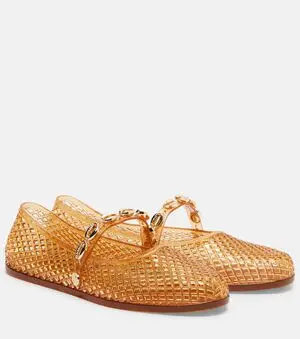 ANCIENT GREEK SANDALS Iro Embellished Fishnet Ballet Flats - Brown