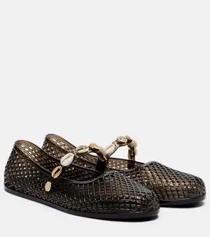 ANCIENT GREEK SANDALS Iro Embellished Fishnet Ballet Flats - Black