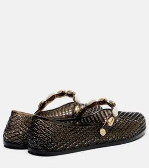 ANCIENT GREEK SANDALS Iro Embellished Fishnet Ballet Flats - Black