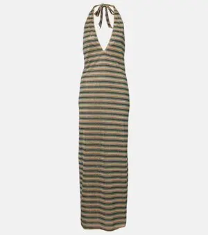 Oseree Lumiere Striped Halterneck Maxi Dress - Multicoloured