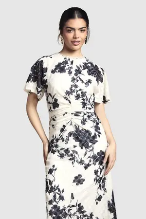 WALLIS Floral Jacquard Cape Sleeve Midi Dress