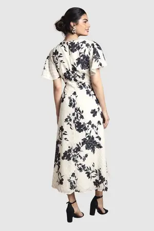 WALLIS Floral Jacquard Cape Sleeve Midi Dress