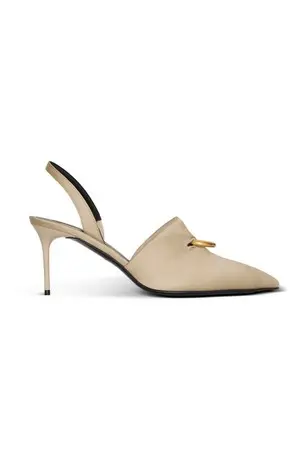 Balmain Cotton Gabardine Slingbacks With Piercing - Beige