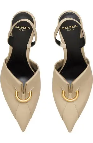 Balmain Cotton Gabardine Slingbacks With Piercing - Beige