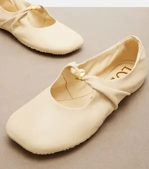 Loewe Pebble Soft Leather Mary Jane Flats - Beige