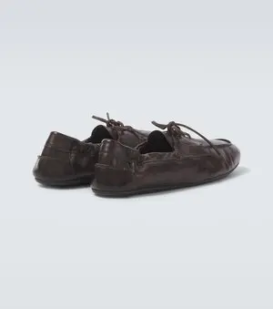 Prada Shuffle Leather Boat Shoes - Brown