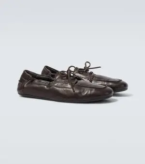 Prada Shuffle Leather Boat Shoes - Brown