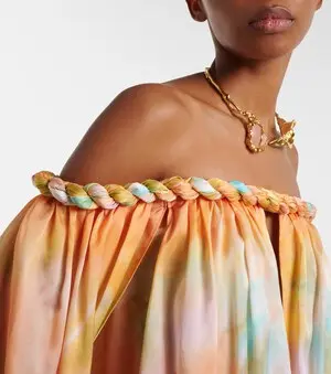 Zimmermann Luna Off-shoulder Printed Silk Chiffon Gown
