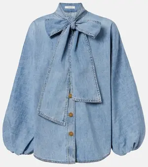 Zimmermann Indra Tie-neck Denim Blouse