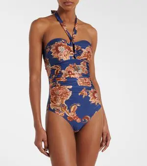 Zimmermann Aster Printed Halterneck Swimsuit - Blue