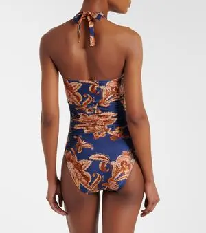 Zimmermann Aster Printed Halterneck Swimsuit - Blue