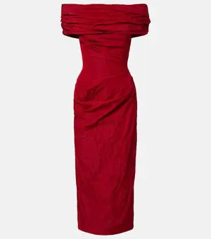 Magda Butrym Off-shoulder Draped Cotton-blend Midi Dress