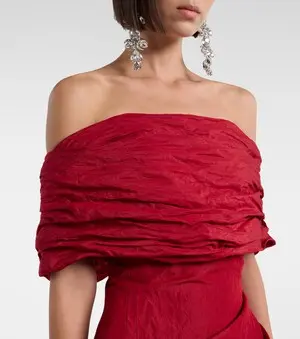 Magda Butrym Off-shoulder Draped Cotton-blend Midi Dress