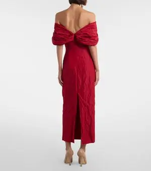 Magda Butrym Off-shoulder Draped Cotton-blend Midi Dress