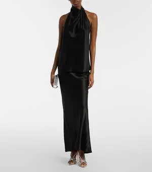 THE SEI Halterneck Silk Satin Top - Black