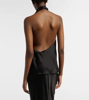 THE SEI Halterneck Silk Satin Top - Black