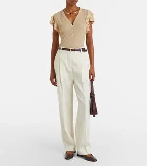 Veronica Beard Aphrodite Ribbed-knit Ruffled Top