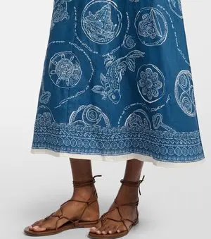 ALEMAIS Lucky Printed Linen Midi Dress