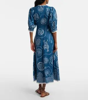 ALEMAIS Lucky Printed Linen Midi Dress