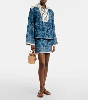 ALEMAIS Lucky Printed Linen Miniskirt
