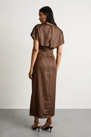 WAREHOUSE Leather Look Twist Front Midi Dress