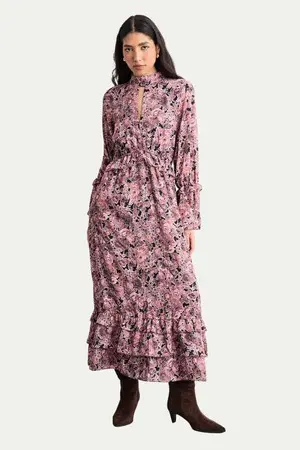 WAREHOUSE High Neck Shirred Midi Dress