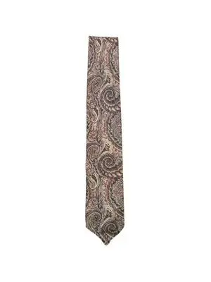 DELL'OGLIO Paisley Pattern Neck Tie - Brown